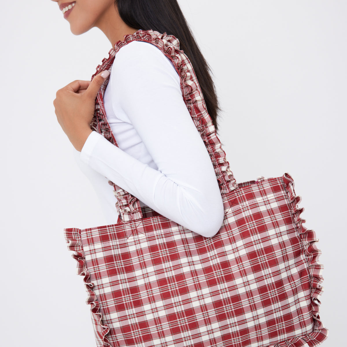 Red Check Tote Bag with Ruching Detail | My Accessories London