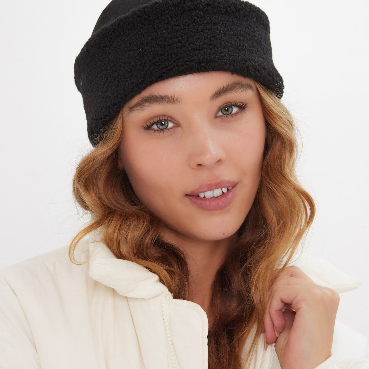Suede and Borg Turn Up Beanie Pillbox Hat Black | My Accessories London