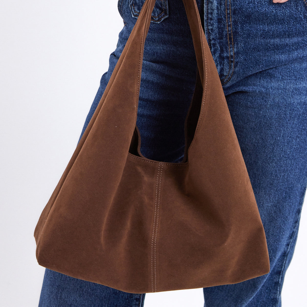 Women's Slouchy Suede Shoulder Bag in Brown | My Accessories London