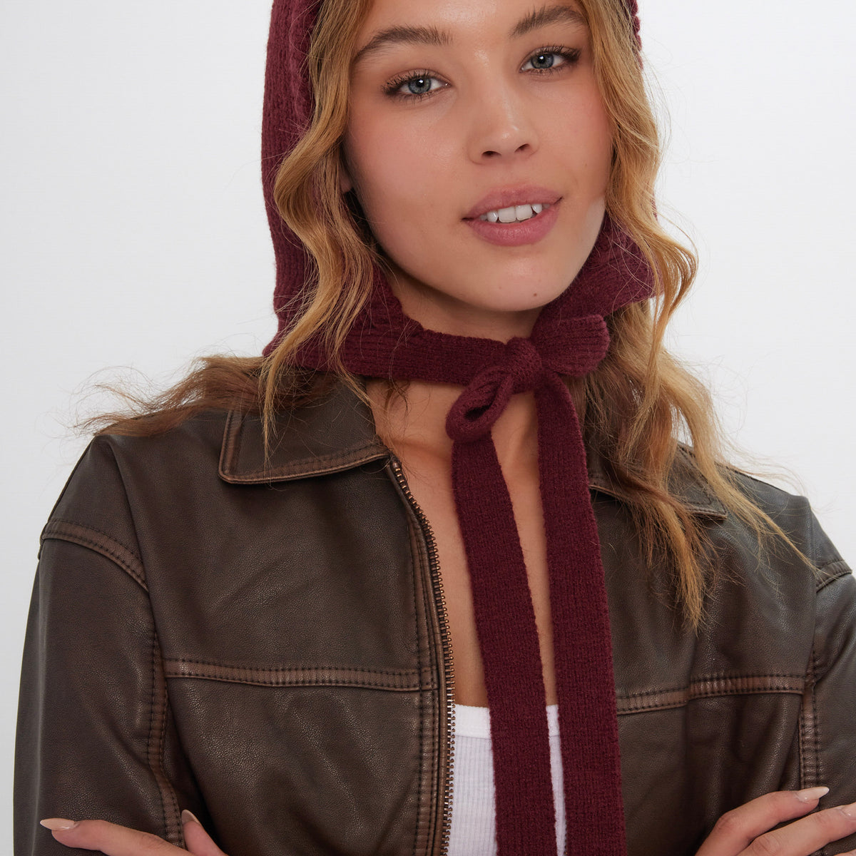 Women's Knitted Bonnet in Burgundy | My Accessories London