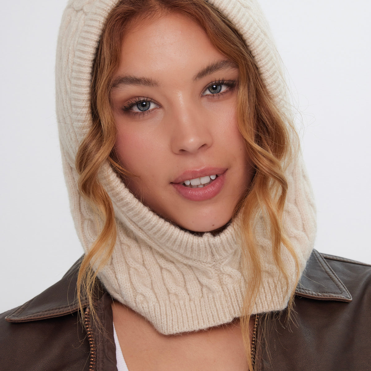 Cable Knitted Hood Balaclava in Cream | My Accessories London